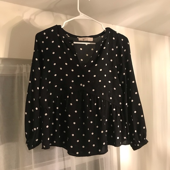 LOFT | Tops | Loft Black And White Polka Dit Blouse Xxsp | Poshmark